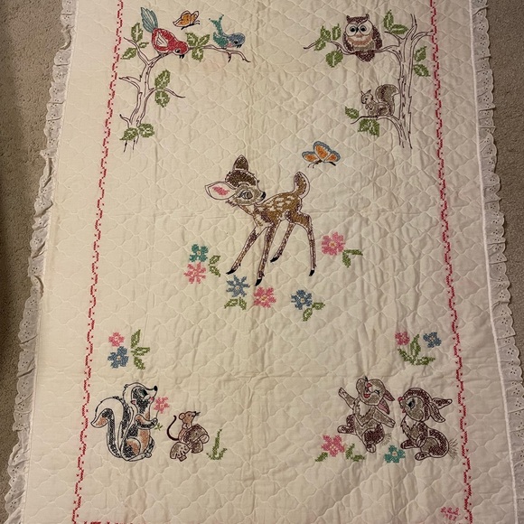 Handmade | Bedding | Disney Bambi Baby Embroidered Animal Quilt With ...
